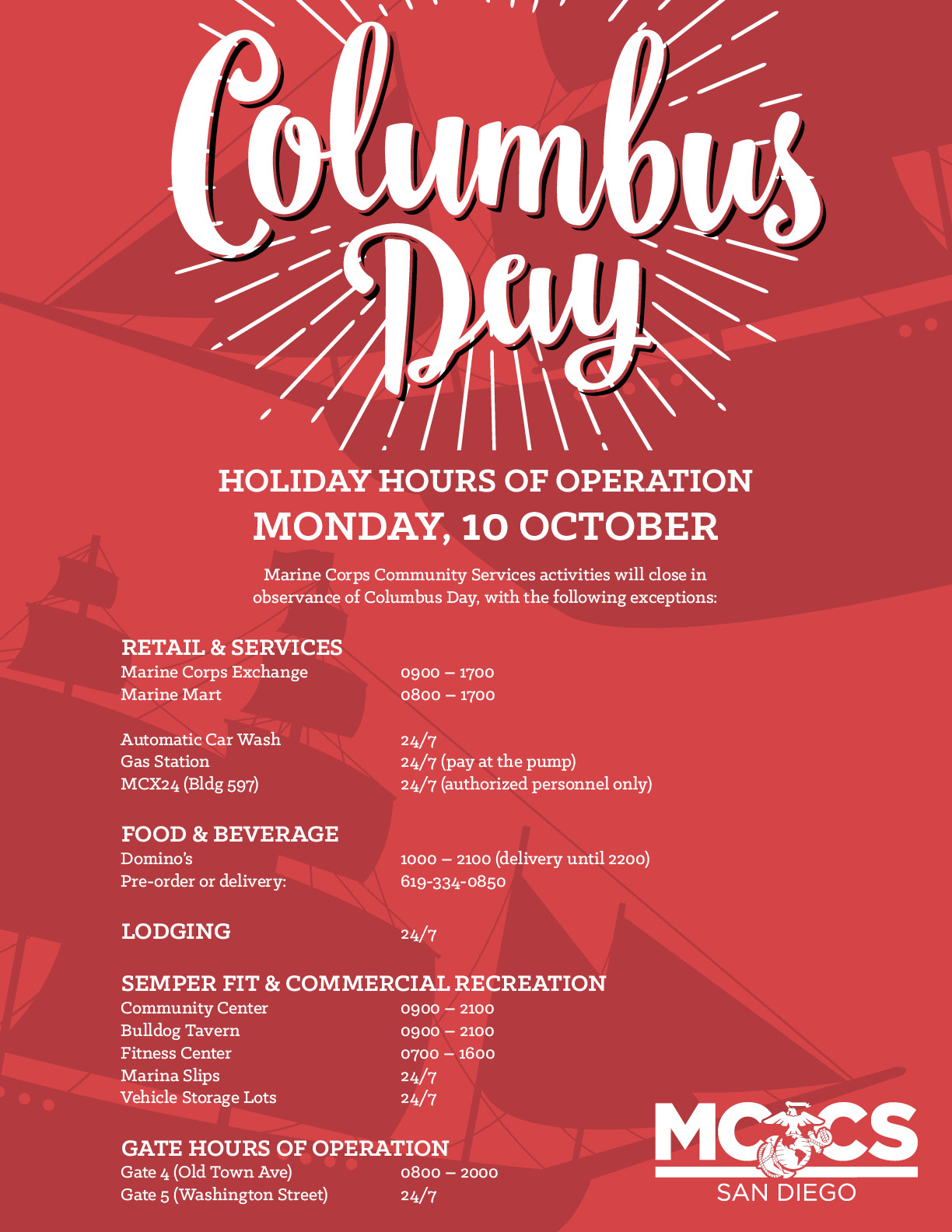 Holiday Hours of Operation